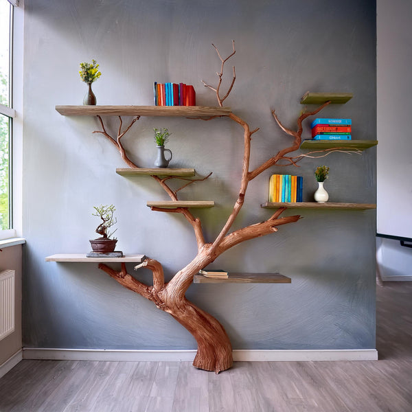 Live Edge Tree Branch Bookshelf Design | Tree Bookshelf